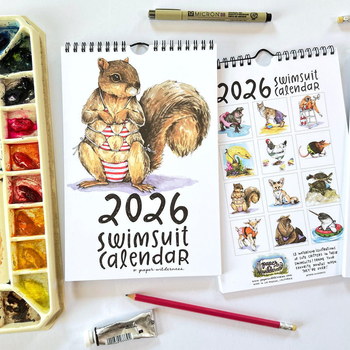2026 Swimsuit Animals Watercolor Wall Calendar – Paper Wilderness